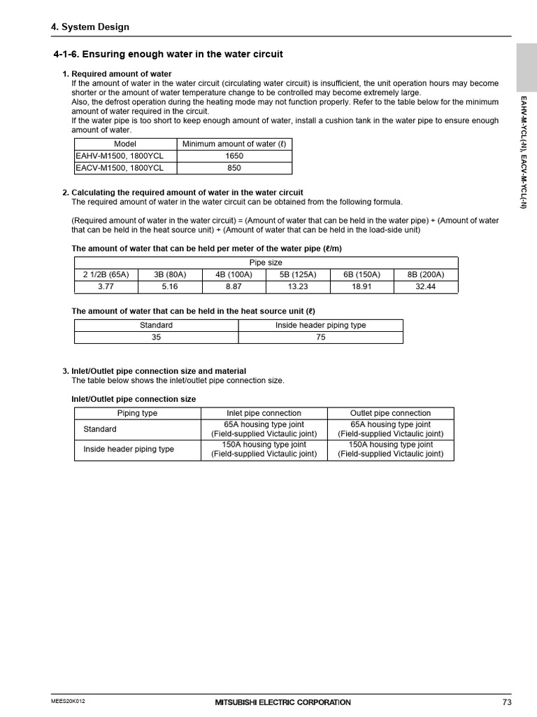 E-series YCL_Water Volume Requirement | PDF | Water | Continuum Mechanics