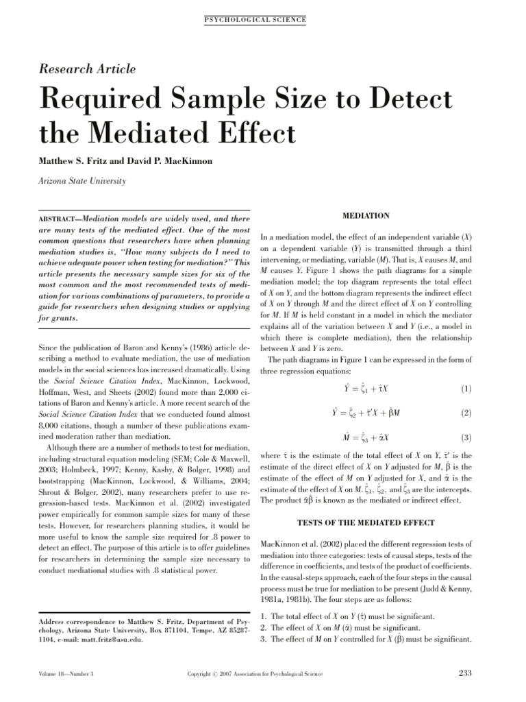 Fritz and MacKinnon - 2007 - Required Sample Size To Detect The Mediated Effect | PDF ...