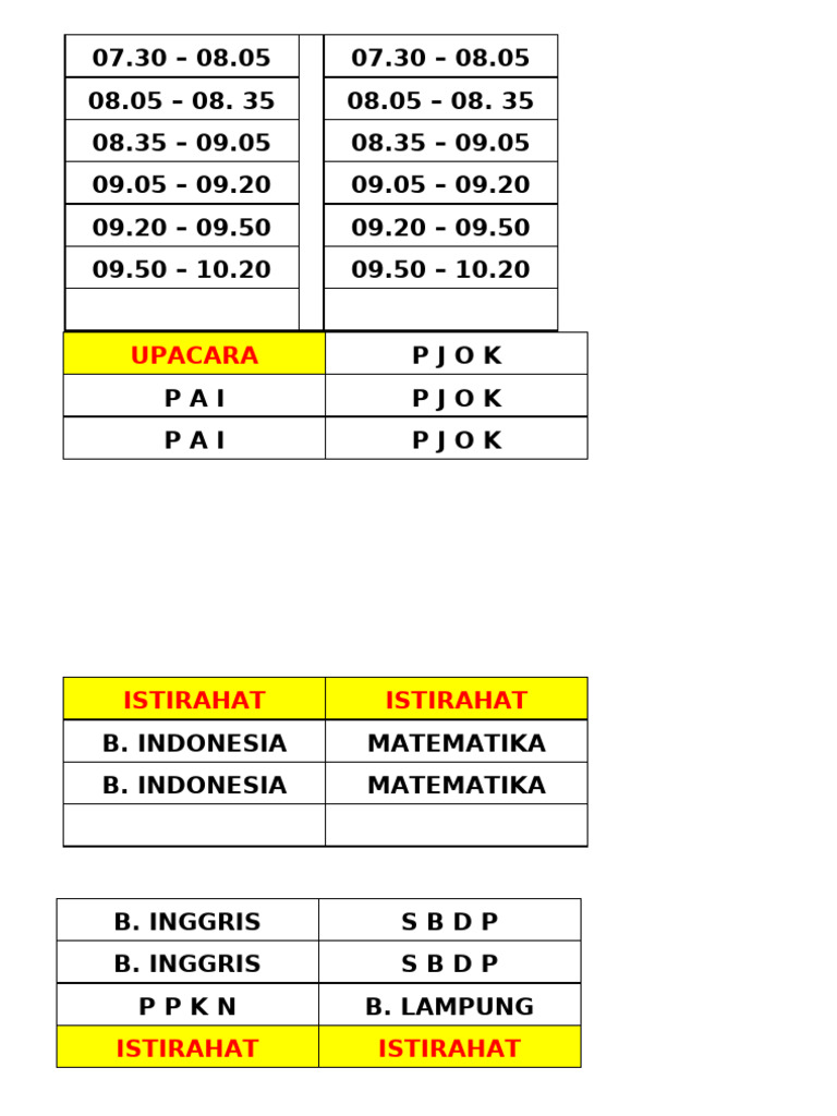 Jadwal Kelas 1 | PDF