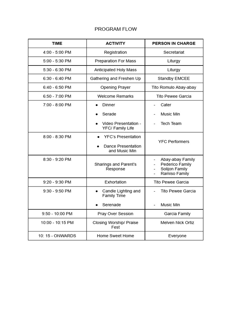Family Event Program Schedule | PDF