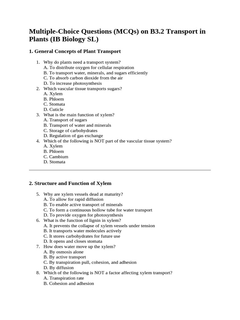 B3.2 Transport in Plants Paper 1 and 2 Revision MS Set 2 | PDF | Stoma | Root