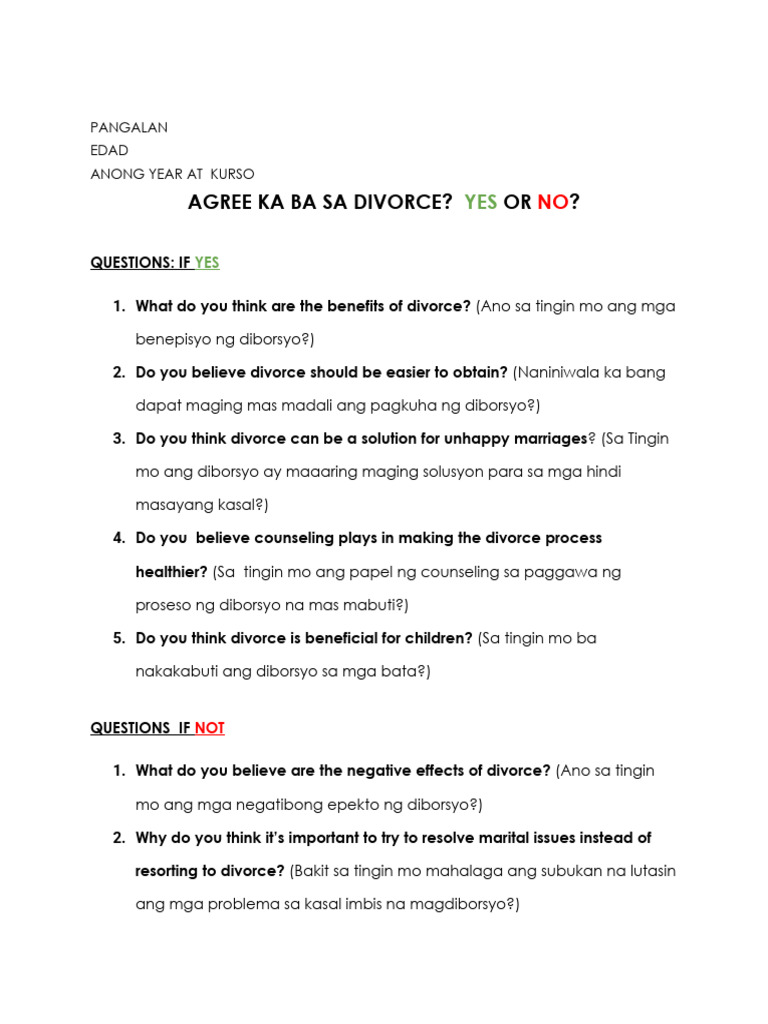 Divorce Questionnaire (1) | PDF