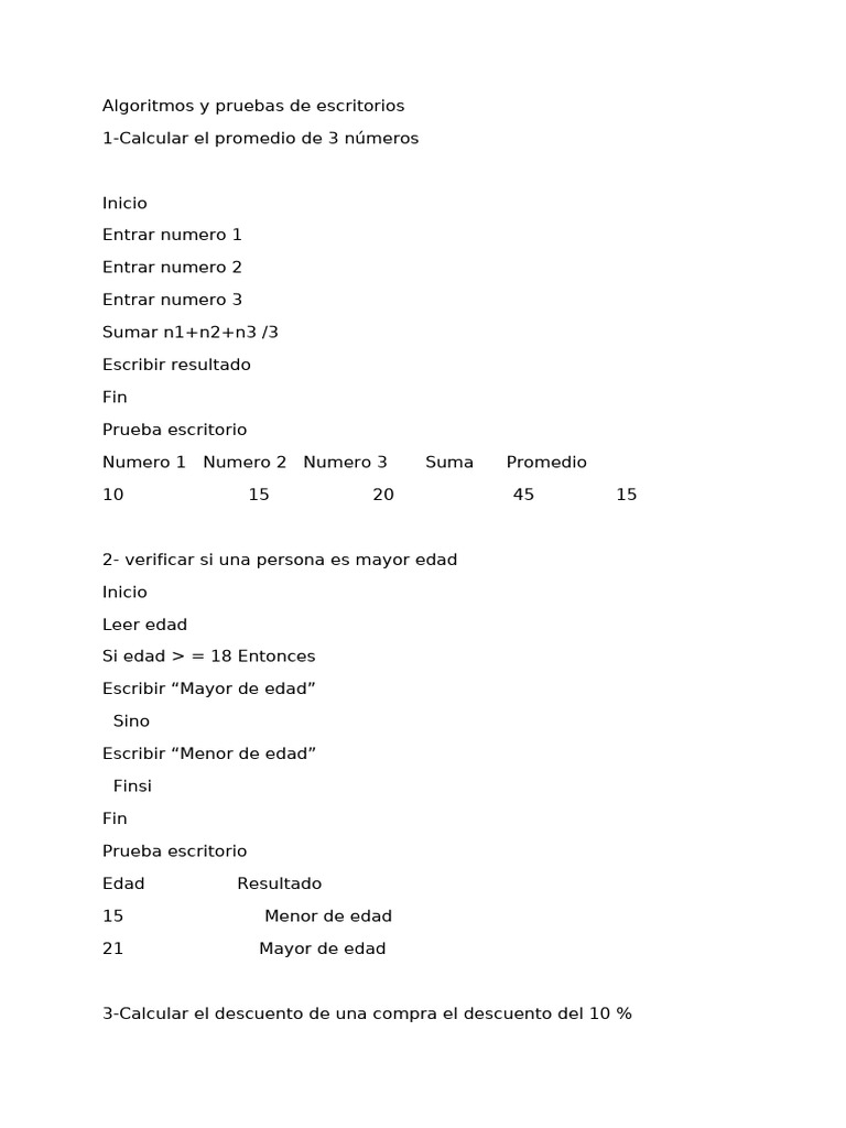 Algoritmos Básicos y Pruebas de Escritorio | PDF