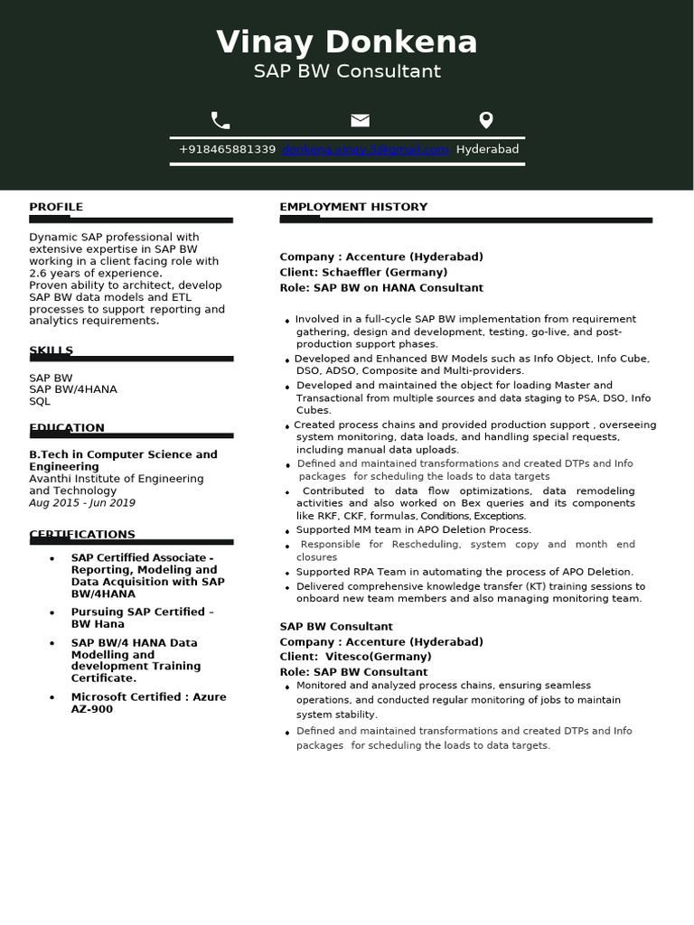 Vinay_Donkena -SAP BW HANA Consultant | PDF | Information Retrieval | Computing