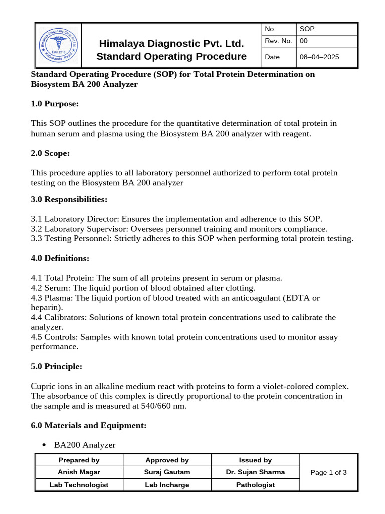 Examination of Total Protein | PDF | Blood Plasma