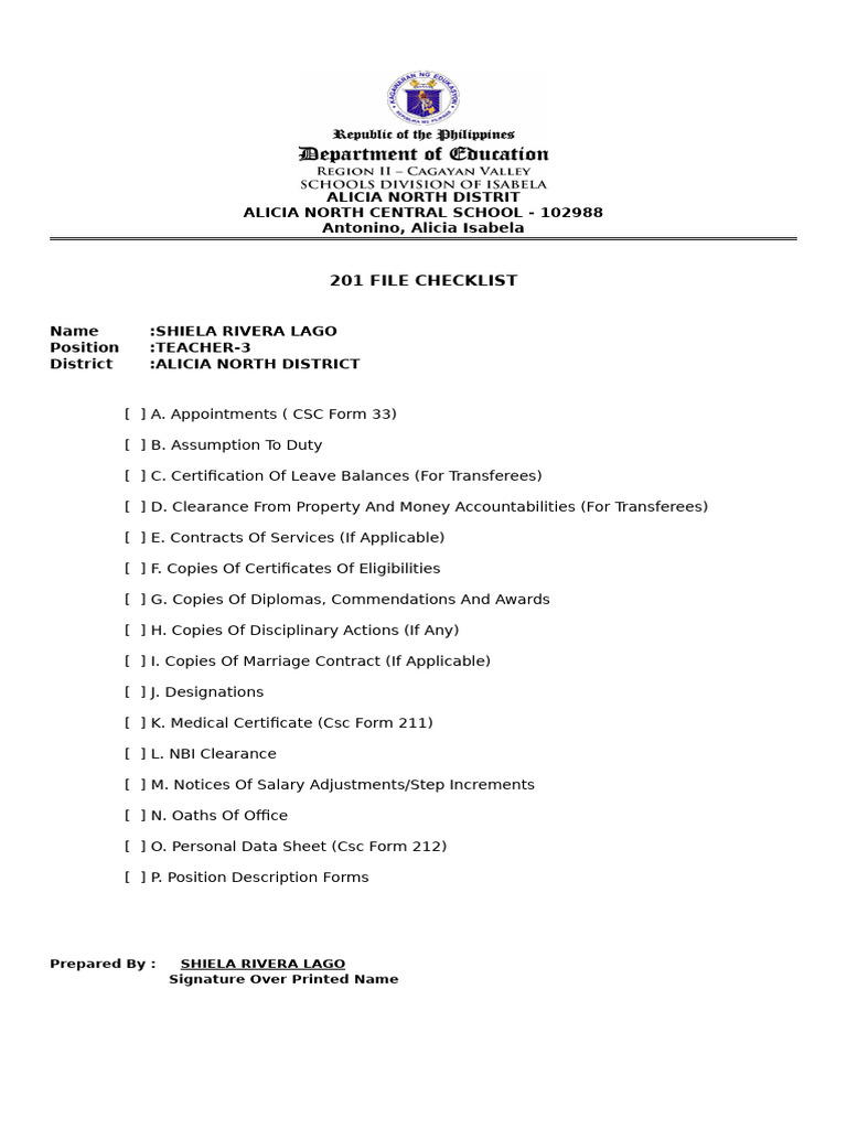 201 File Checklist | PDF