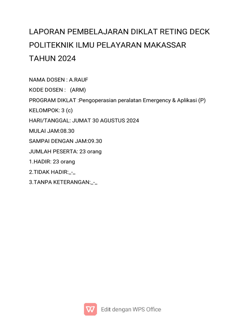 Reting Deck Kelompok 3tentang Pengoperasian Peralatan Emergency Dan ...