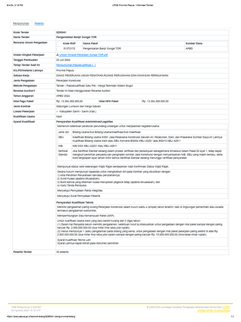LPSE Provinsi Papua - Informasi Tender | PDF