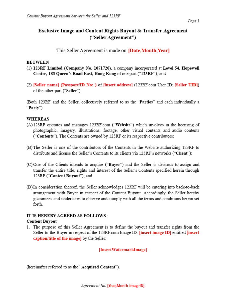 Buyout - Seller and 123RF (Back To Back) - Sample | PDF | Indemnity ...