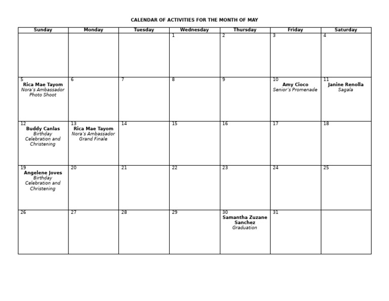 May Activities Calendar 2023 | PDF