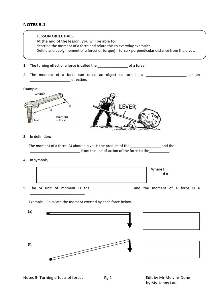 4th Form Physics Worksheet - Moments | PDF | Force | Center Of Mass