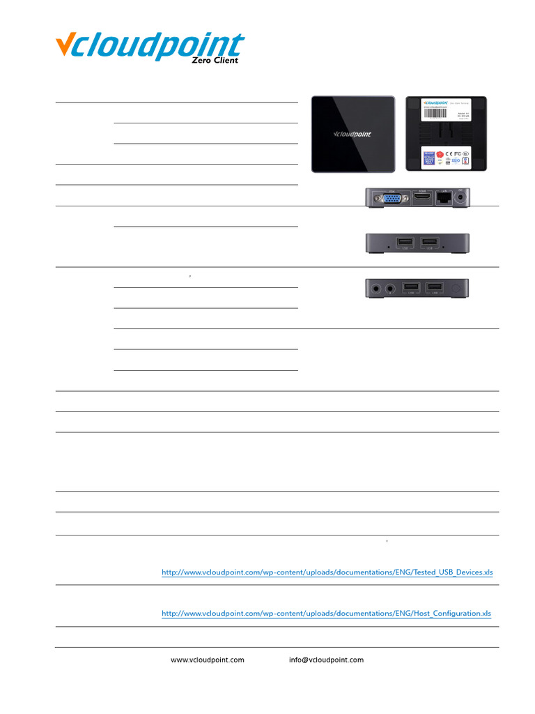 vCloudPoint V1 Data Sheet | PDF | Usb | Display Resolution