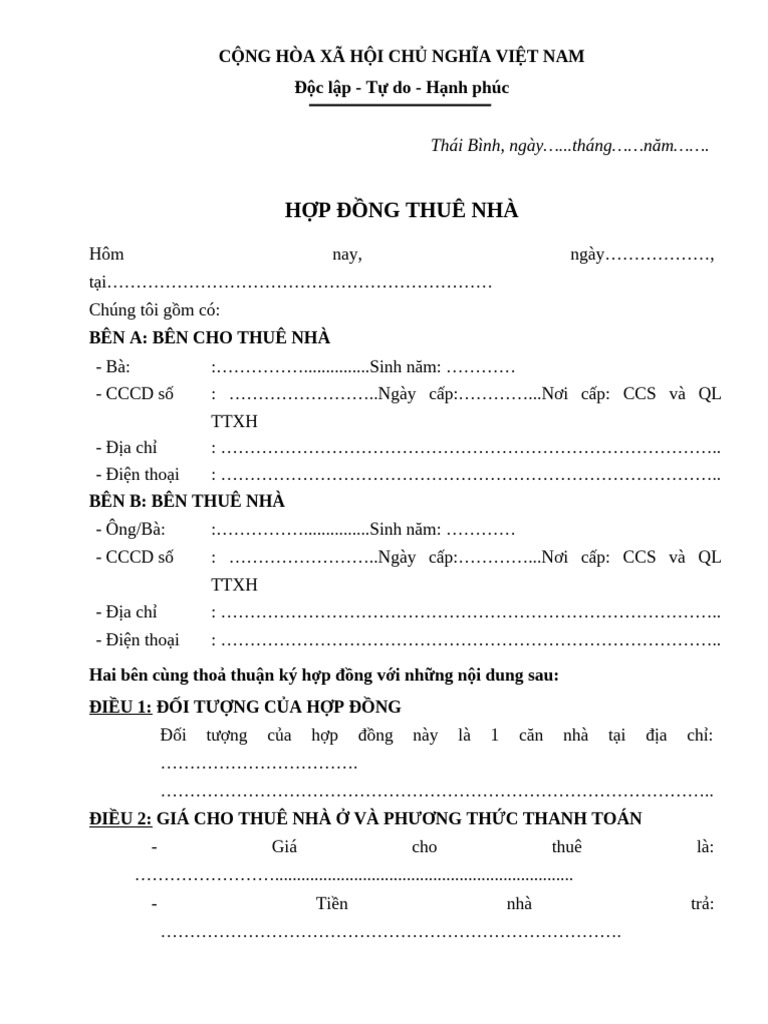 Hợp đồng thuê nhà - mẫu | PDF