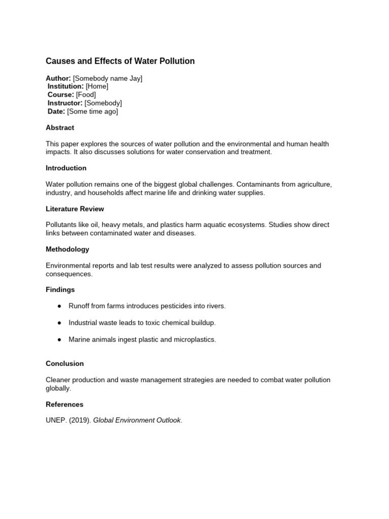 Causes and Effects of Water Pollution | PDF