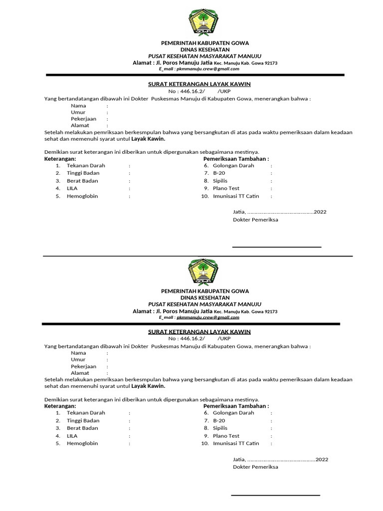 Surat Keterangan Layak Kawin Gowa | PDF