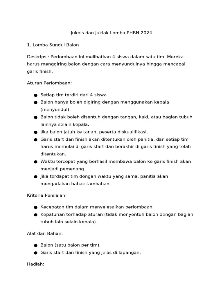 Juknis Lomba Sundul Balon PHBN 2024 | PDF