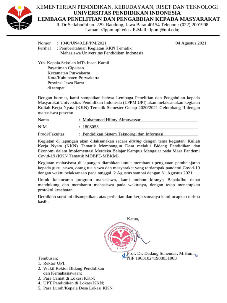 Surat KKN Ke Sekolah | PDF