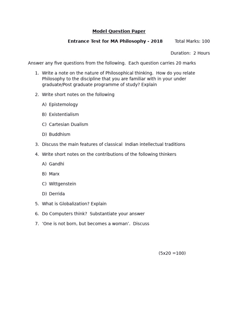 MA-Philosophy. Model QP 2018 | PDF