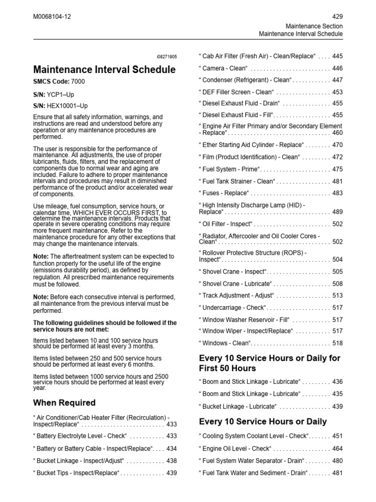 Maintenance Schedule - CAT | PDF | Oil | Motor Oil