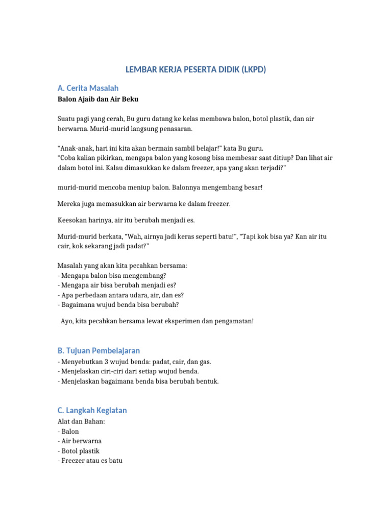 LKPD_Wujud_Zat_PBL_SD | PDF