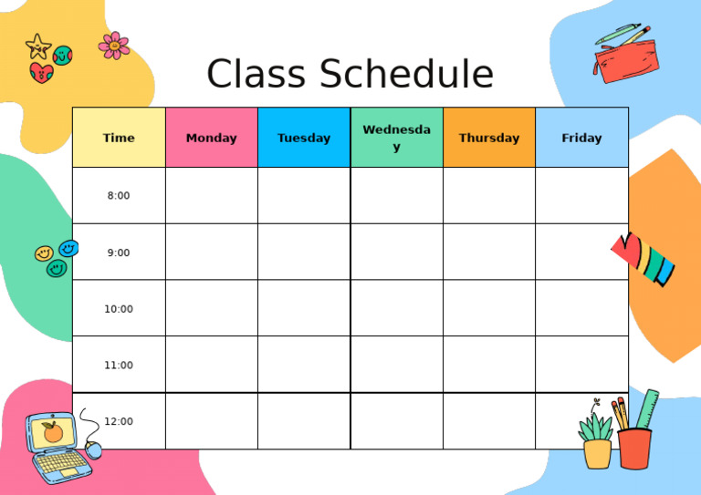 Class Schedule in Blue Pink Yellow Geometric Style | PDF