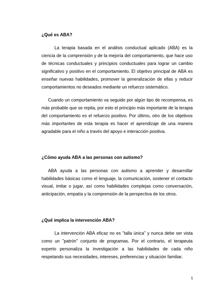 Terapia ABA: Beneficios y Metodología | PDF | Autismo | Aprendizaje
