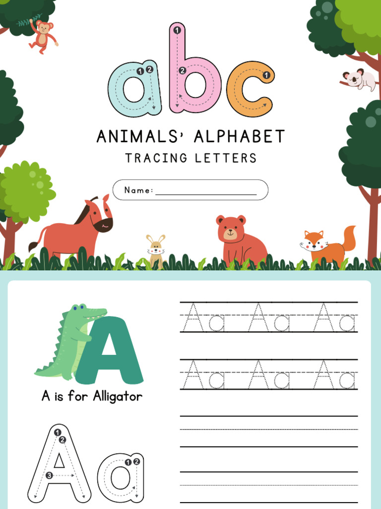 Alphabet Tracing Activity Workbook Colorful Cute Illustrative Style | PDF