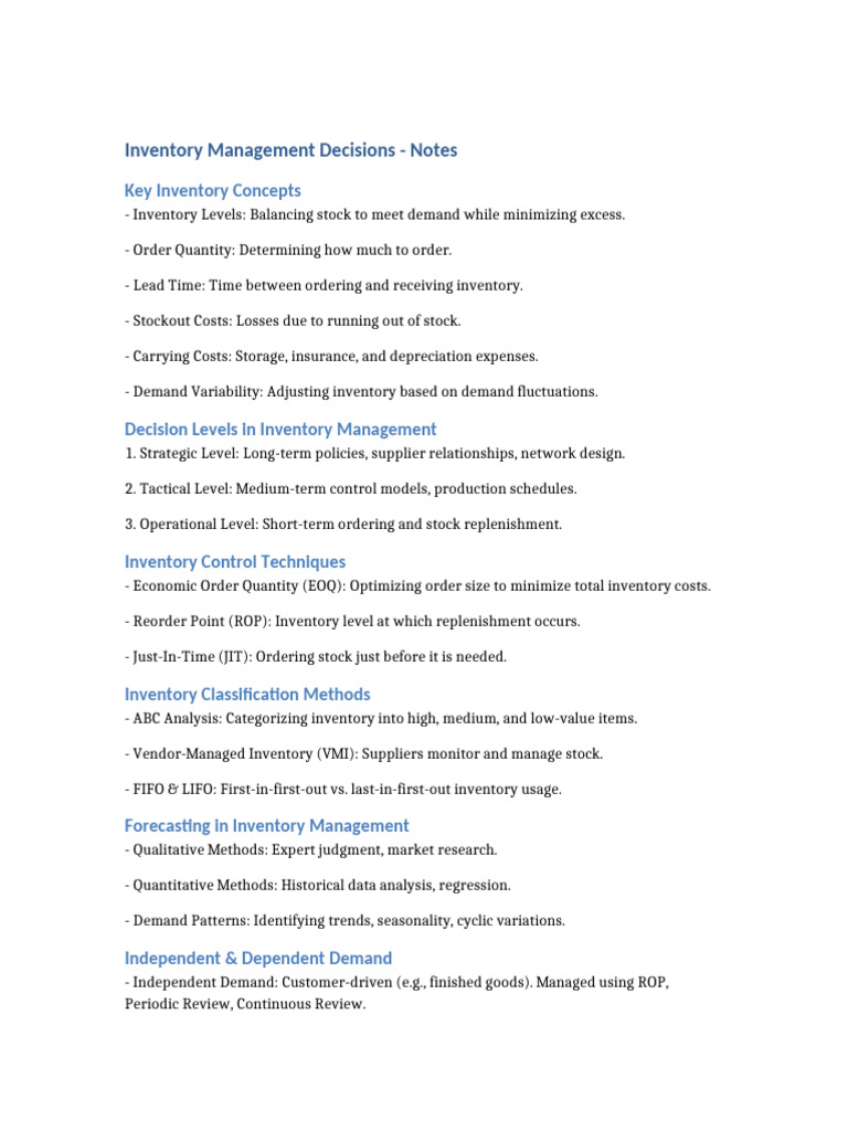 Inventory Management Notes | PDF