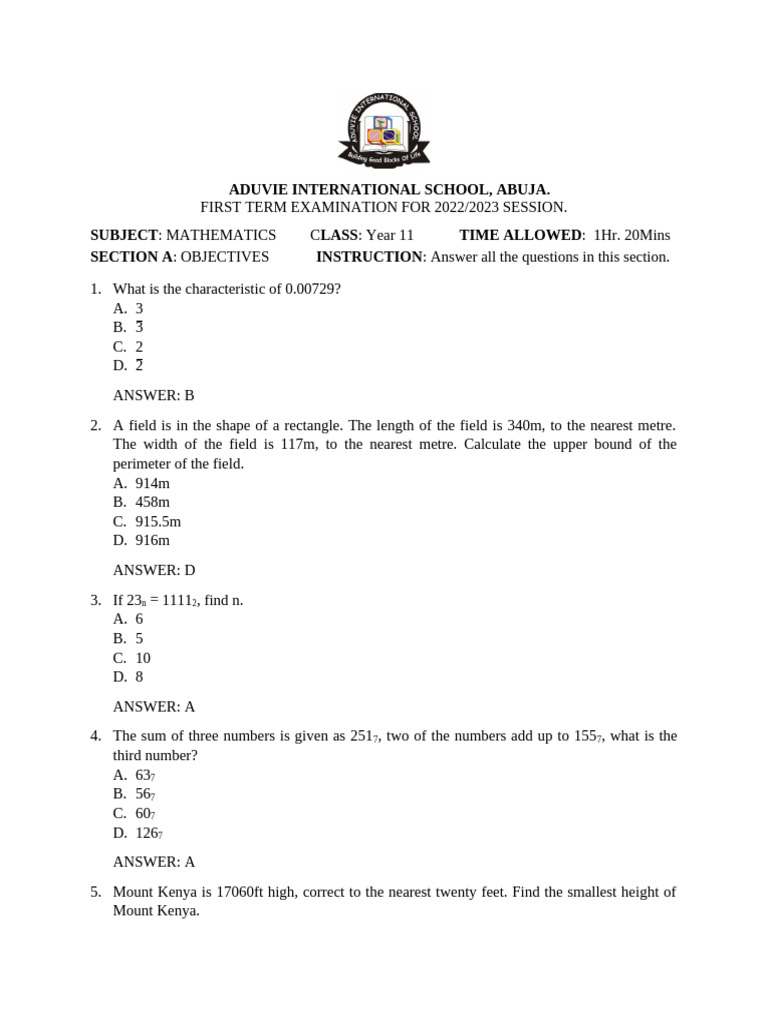 Year 11 Maths Obj Term 1 2022 2023 | PDF | Significant Figures | Mathematics