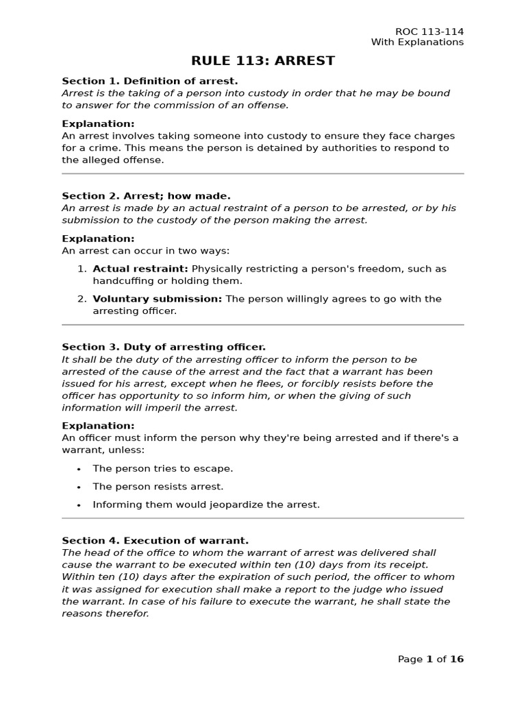 ROC-Rule-113-114-with-explanations | PDF | Bail | Arrest