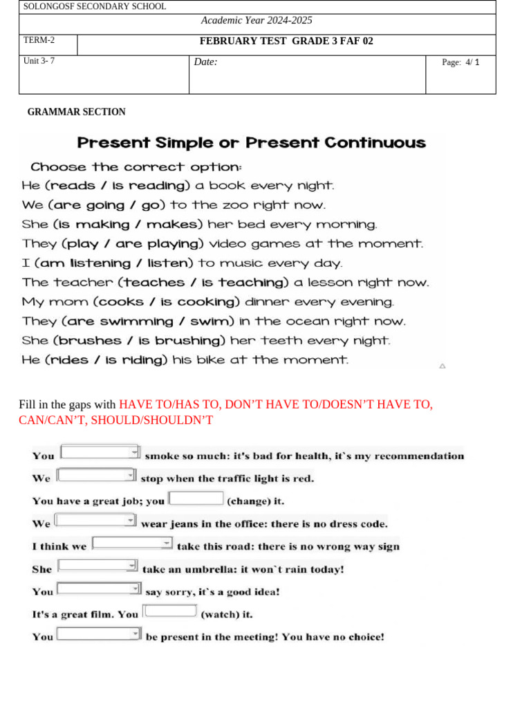 March Test Grade 8 PP2 | PDF