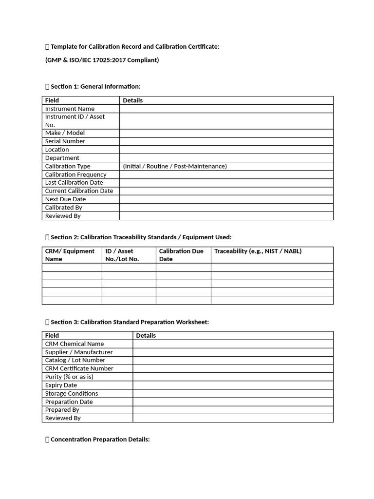 Calibration Record Template | PDF | Calibration | Uncertainty