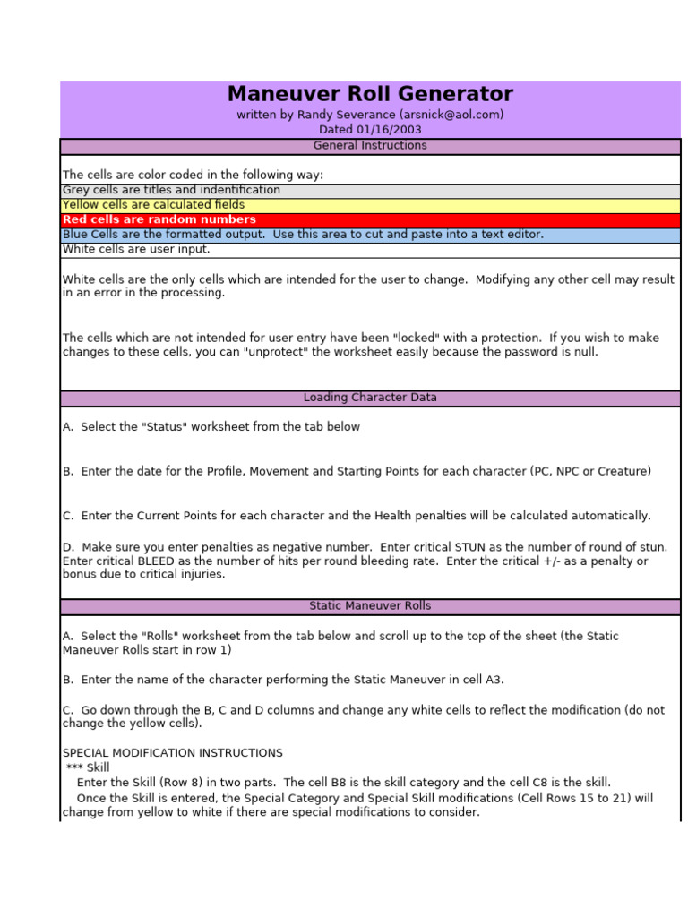 Maneuver Roll Generator Guide | PDF | Worksheet | Computing