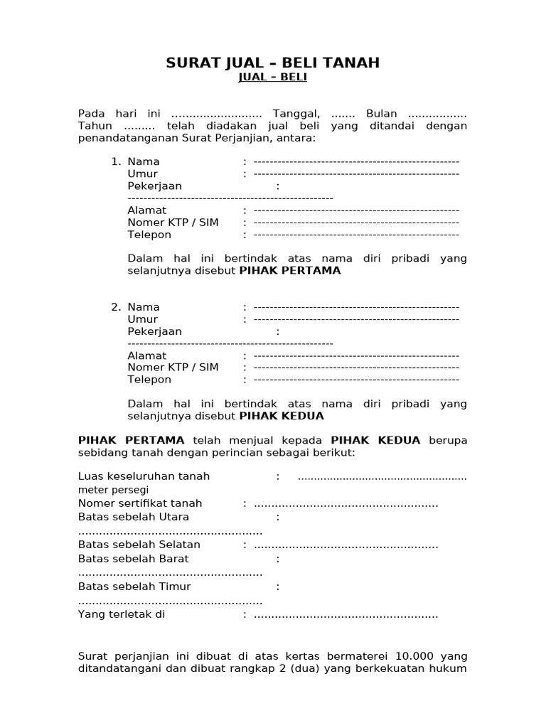 Surat Jual Beli Tanah Resmi | PDF