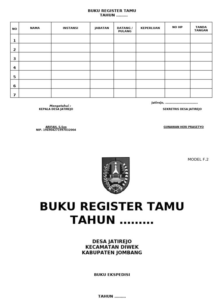 Buku Register Tamu Desa Jatirejo | PDF
