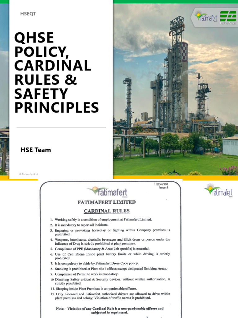 QHSE Policy, Cardinal Rules & Safety Principles of FFT | PDF