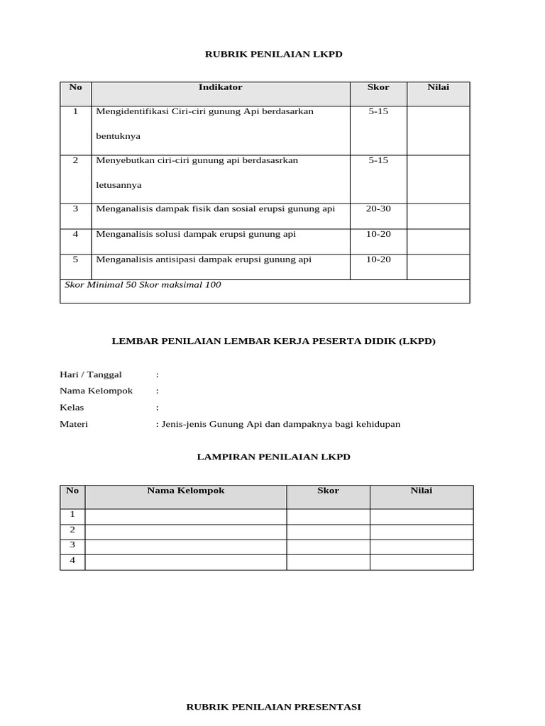 Rubrik Penilaian LKPD | PDF