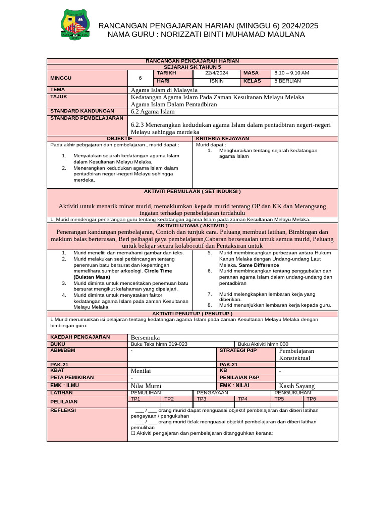 RPH Minggu 6 2024 - 2025 | PDF
