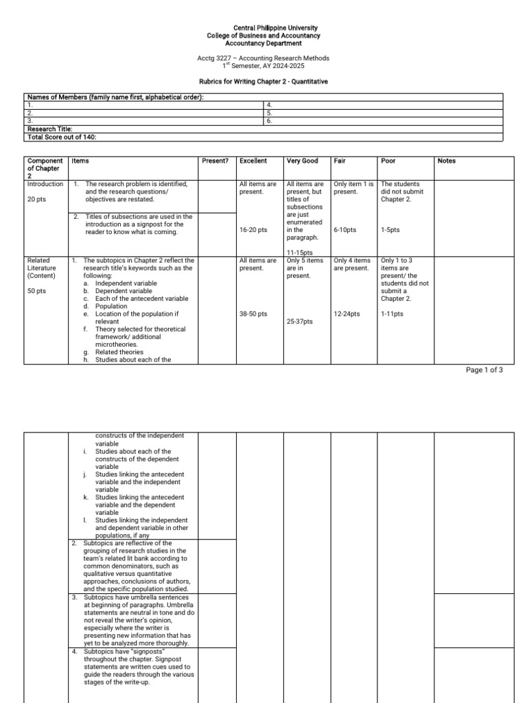 Rubrics For Chapter 2 - Quantitative - 4560247 | PDF | Science