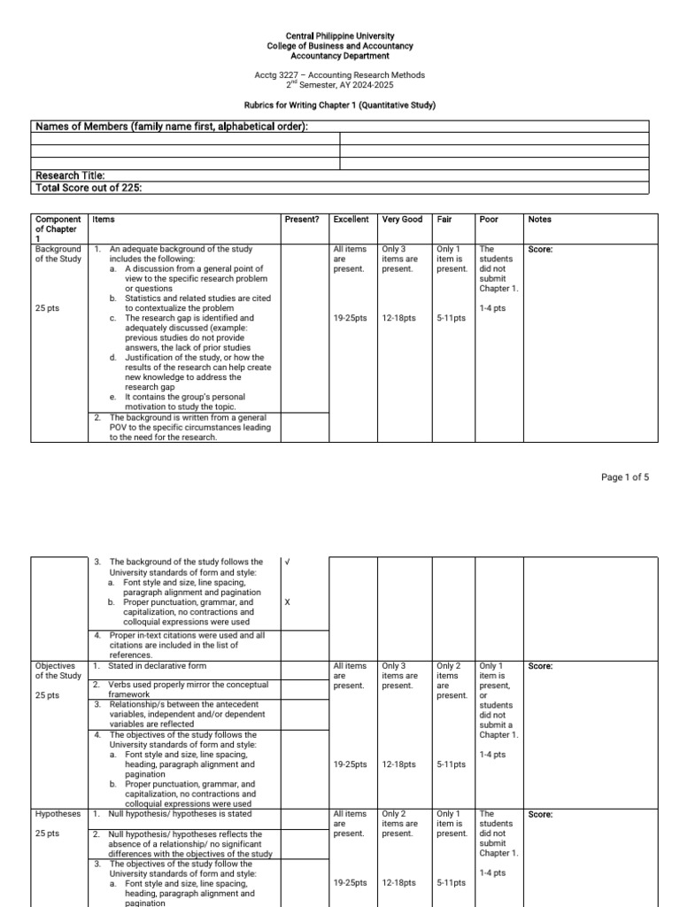 Rubrics For Chapter 1 (Quanti) - 2S AY2425 - 4561748 | PDF | Hypothesis | Theory