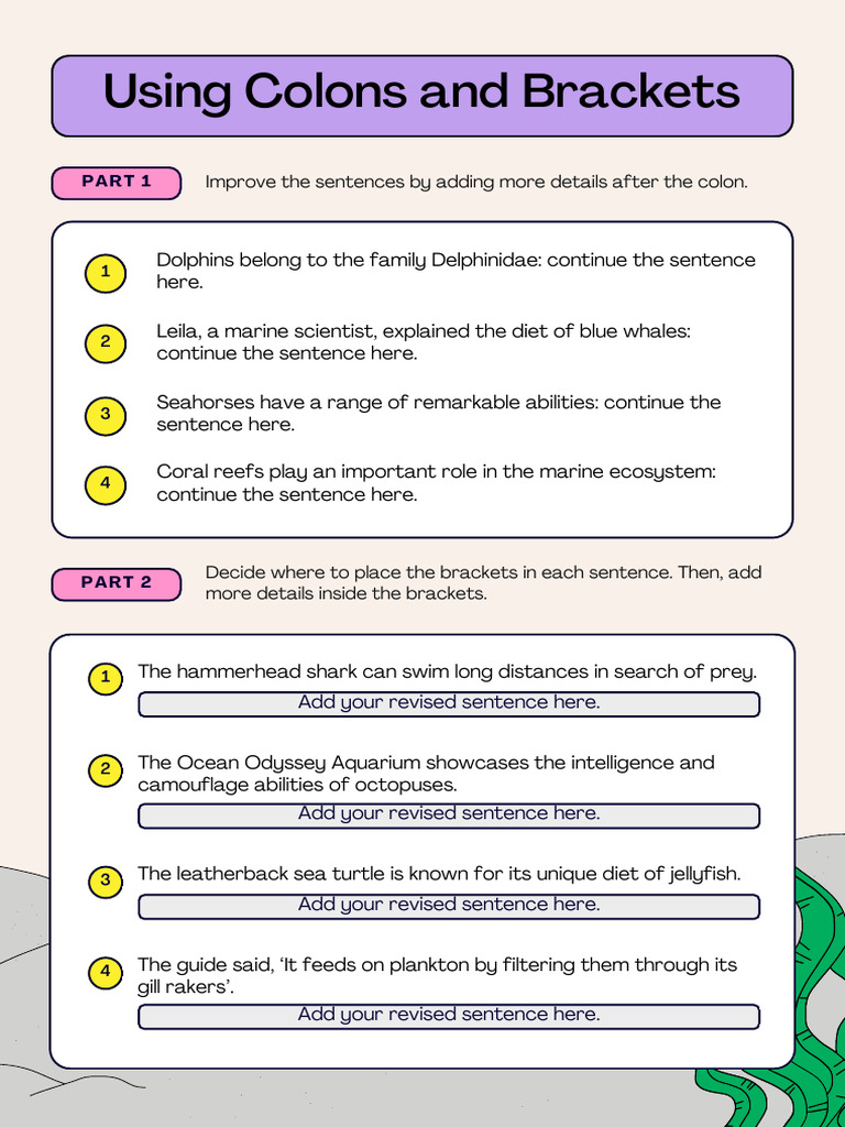 Edu Expansion Worksheet Portrait (Colons and Brackets Worksheet) | PDF ...