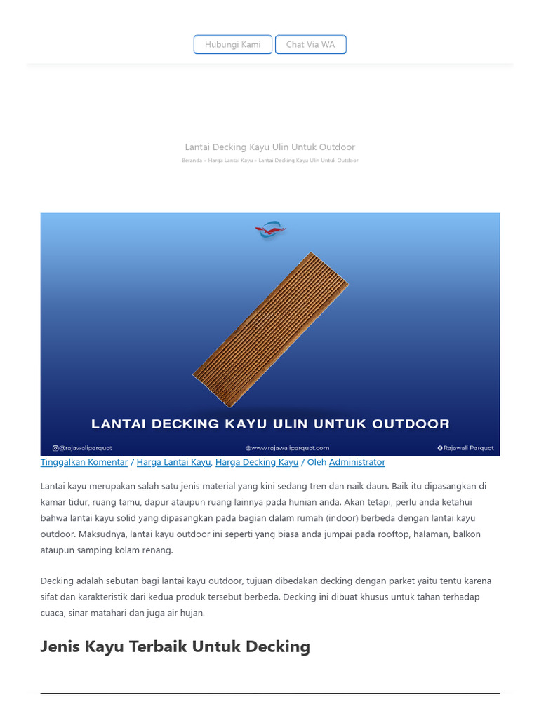 Lantai Decking Kayu Ulin Untuk Outdoor - Rajawali Parquet | PDF