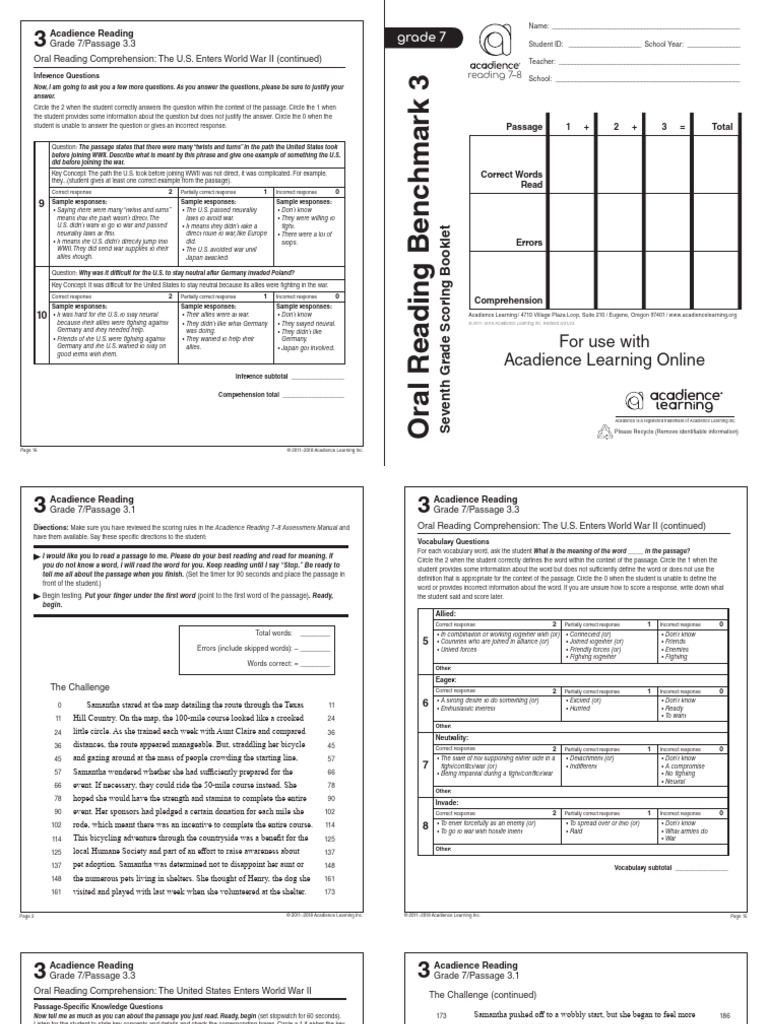 AcadienceReading 7-8 OR Scoring G7 BM3 ALO | PDF | Rain | Reading Comprehension