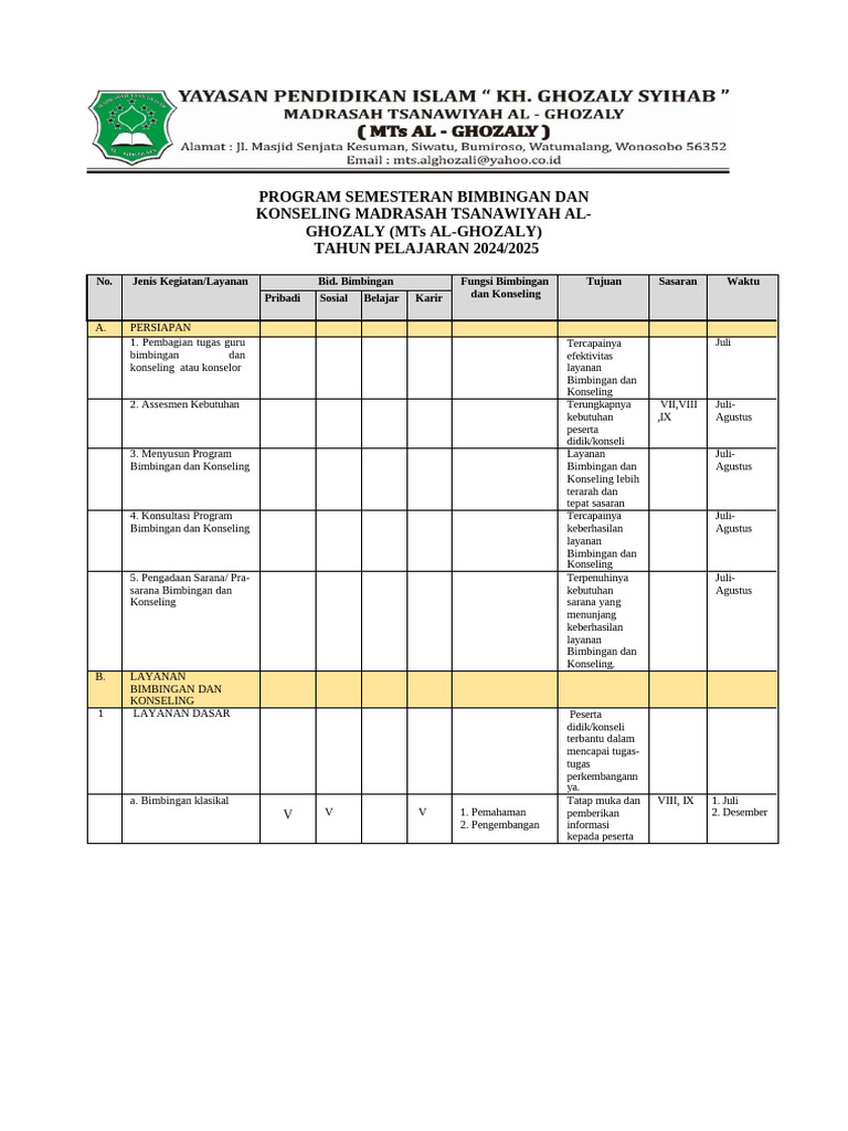 Program Semesteran Bimbingan Dan Konseling | PDF