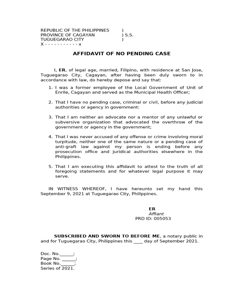 Affidavit of No Pending Case | PDF | Affidavit | Evidence