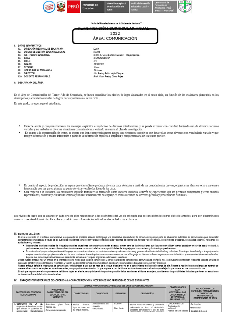 Pca Comun 3ro Sec 2022 | PDF | Aprendizaje | Comunicación