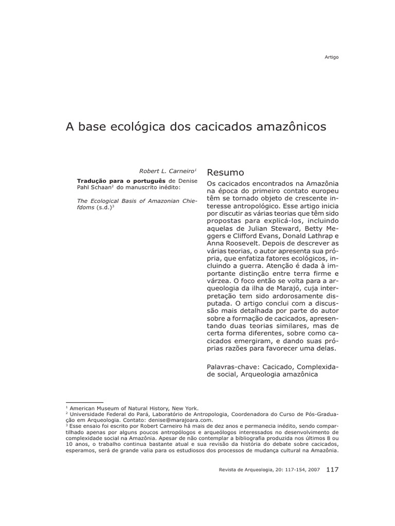As bases ecológicas dos cacicados amazônicos - Robert Carneiro | PDF ...