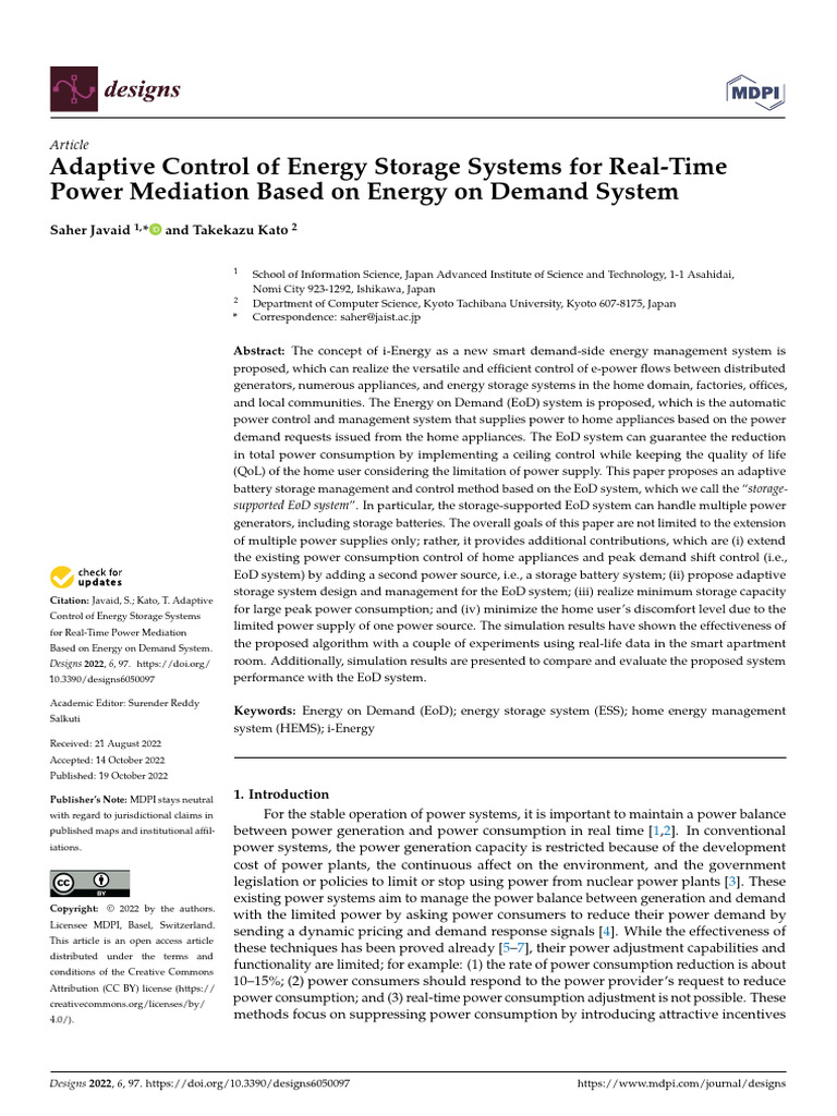 Adaptive Control of Energy Storage Systems for Real-Time Power ...
