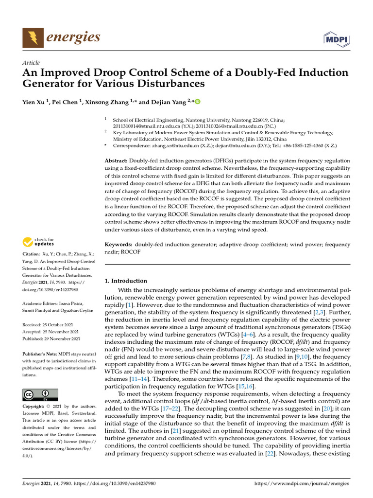 An Improved Droop Control Scheme of A Doubly-Fed Induction Generator ...