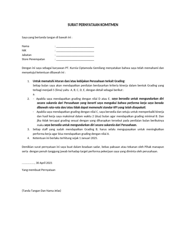 Surat Pernyataan Komitmen | PDF